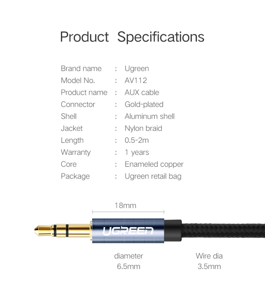 UGREEN 50363 3.5MM M/M AUDIO CABLE 2M