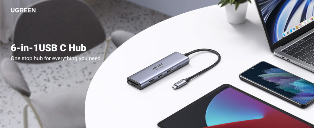 UGREEN 60384 6-in-1 USB C to USB Adapter with 100W PD +HDMI 4K@60Hz +SD/TF Card Reader