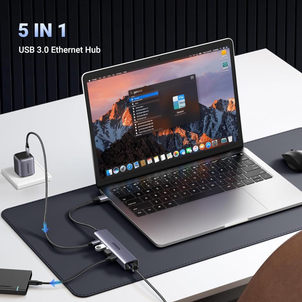UGREEN 60554 USB 3.0 To Gigabit Ethernet Adapter 5 In 1 Multiport Hub