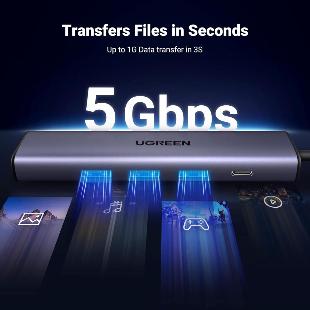 UGREEN 60554 USB 3.0 To Gigabit Ethernet Adapter 5 In 1 Multiport Hub