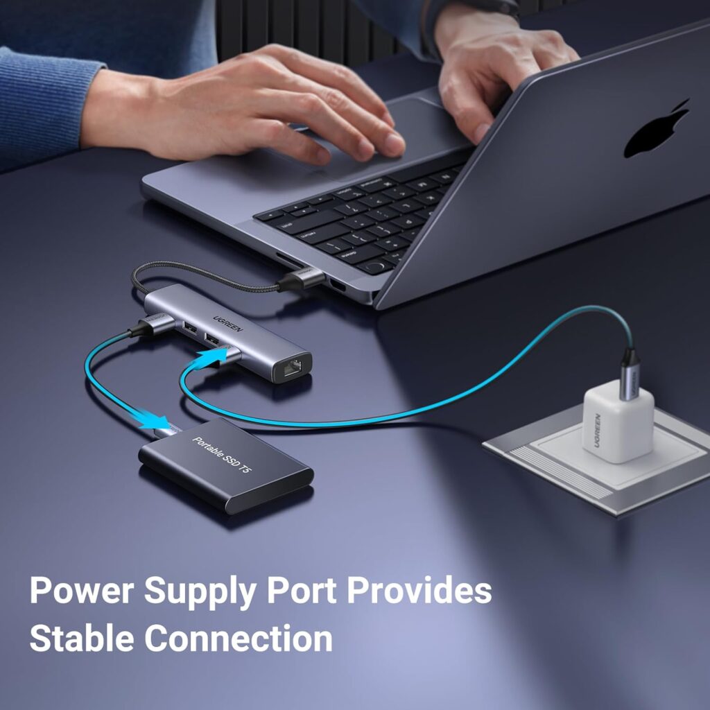 UGREEN 60554 USB 3.0 To Gigabit Ethernet Adapter 5 In 1 Multiport Hub
