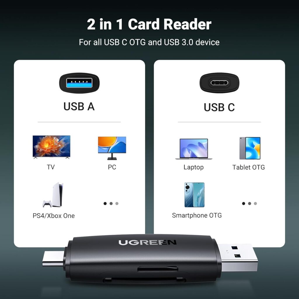 UGREEN 80191 SD Card Reader 2-In-1 USB 3.0 USB C Memory Card Reader OTG ...