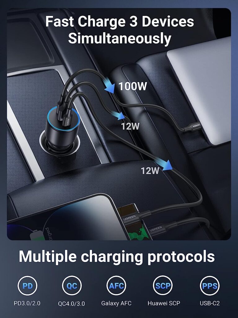 UGREEN 90889 130W USB C Car Charger, PD 100W +PD 30W Type C Car Charger Adapter, Fast Charging ...