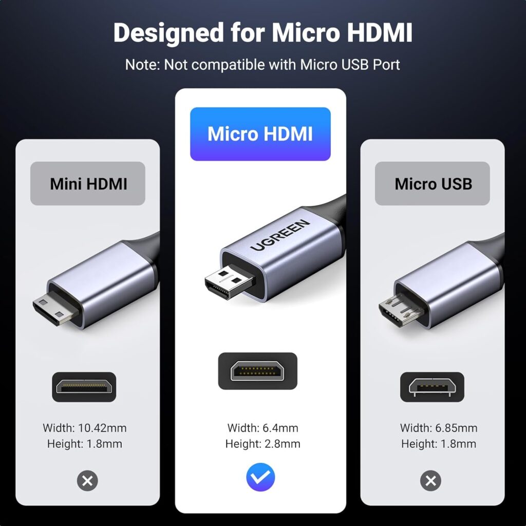 UGREEN 15516 8K Micro HDMI to HDMI Cable (1 Meter) 48Gbps Ultra High ...
