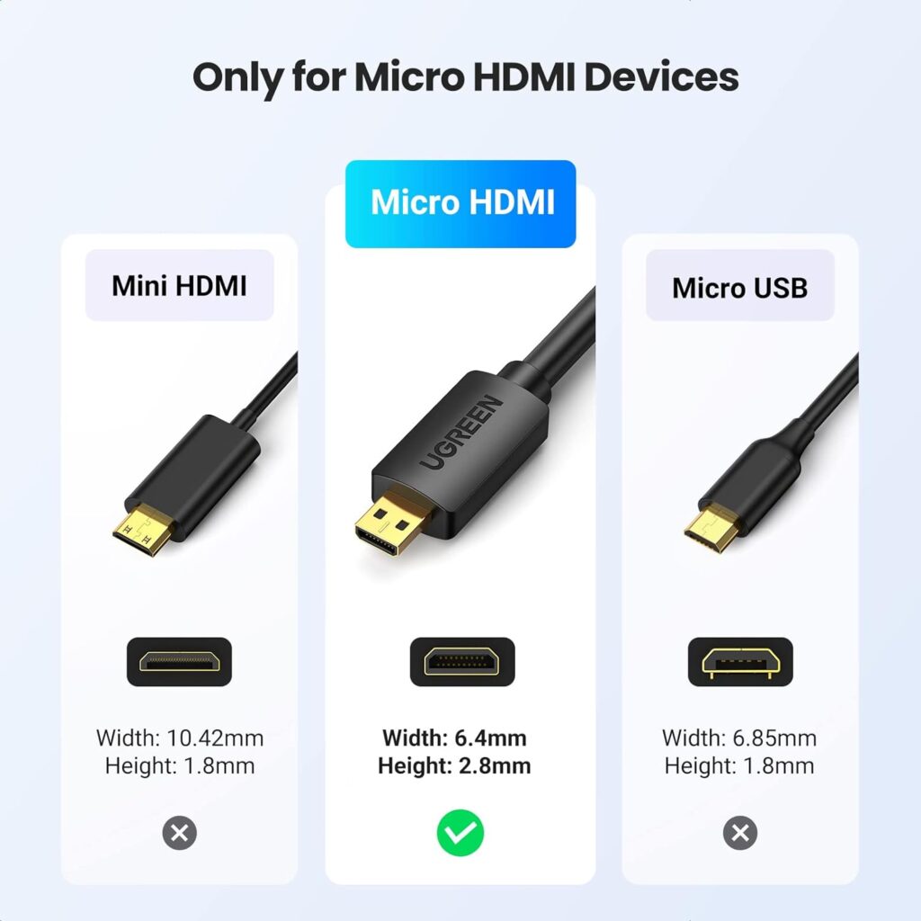 UGREEN 30104 Micro HDMI to HDMI Cable (3 Meter) 4K@60Hz Support 3D HDR ...