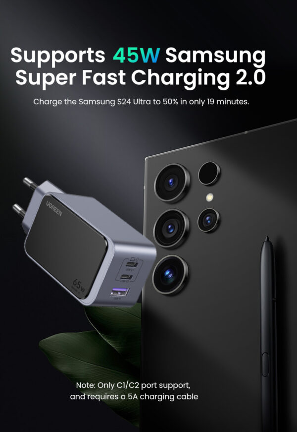 UGREEN 35042 Nexode Air 65W 3-Port GaN PD Fast Charger (USB + 2x USB-C)