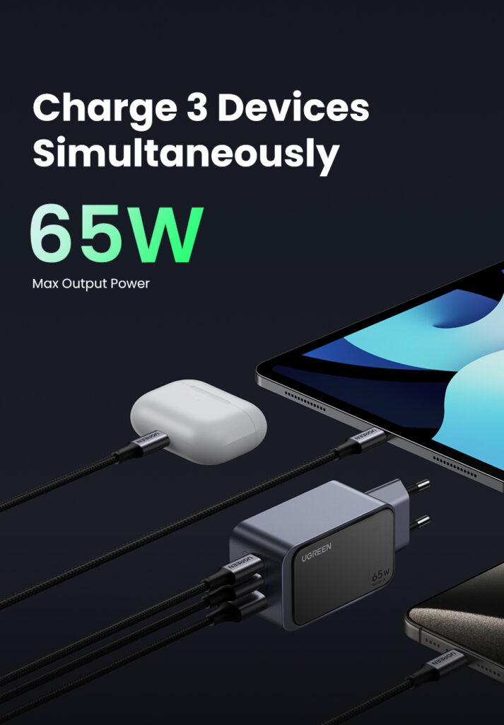 UGREEN 35042 Nexode Air 65W 3-Port GaN PD Fast Charger (USB + 2x USB-C)