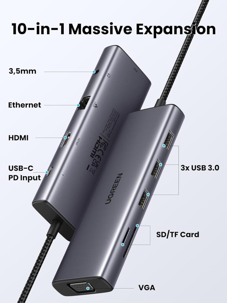 UGREEN 15601 USB C 10-in-1 Hub 4K HDMI & VGA Dual Monitor