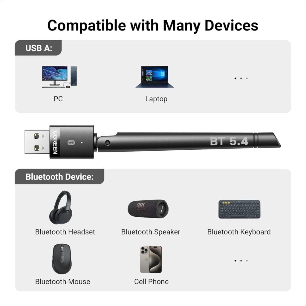 UGREEN 35059 Bluetooth 5.4 Adapter Long Range USB Bluetooth Dongle for ...