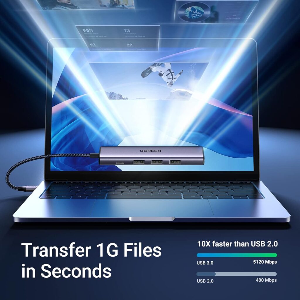 UGREEN 20805 USB 3.0 Hub 4 Ports Aluminum Ultra-Slim USB Multiport ...