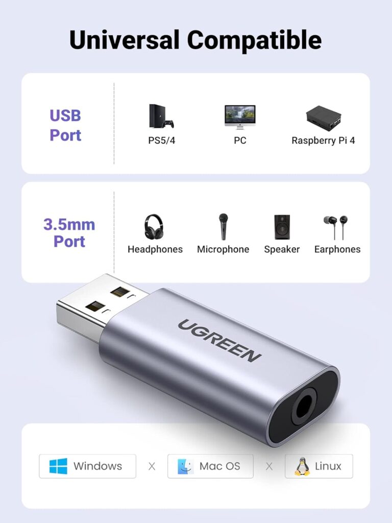UGREEN 80864 USB A to 3.5mm Audio Jack USB External Sound Card