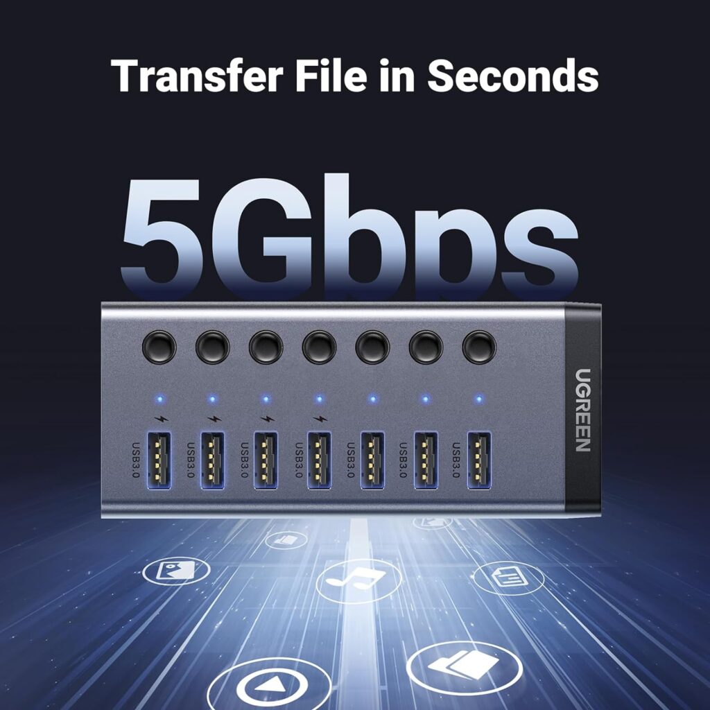 UGREEN 90306 Powered USB 3.0 Hub 7-Port USB Adapter with 4 Smart ...