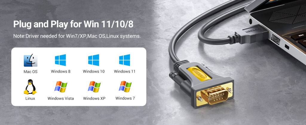 UGREEN 20223 USB to DB9 RS-232 Adapter Cable (3 Meters) PL2303 Chipset