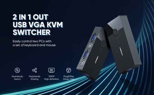 UGREEN 30357 USB KVM Switch Box 2 Port VGA Video Sharing Adapter Control 2 PCs with One Keyboard