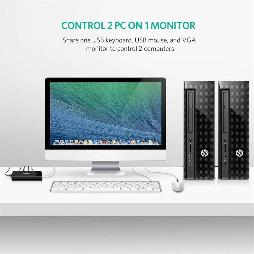 UGREEN 30357 USB KVM Switch Box 2 Port VGA Video Sharing Adapter Control 2 PCs with One Keyboard